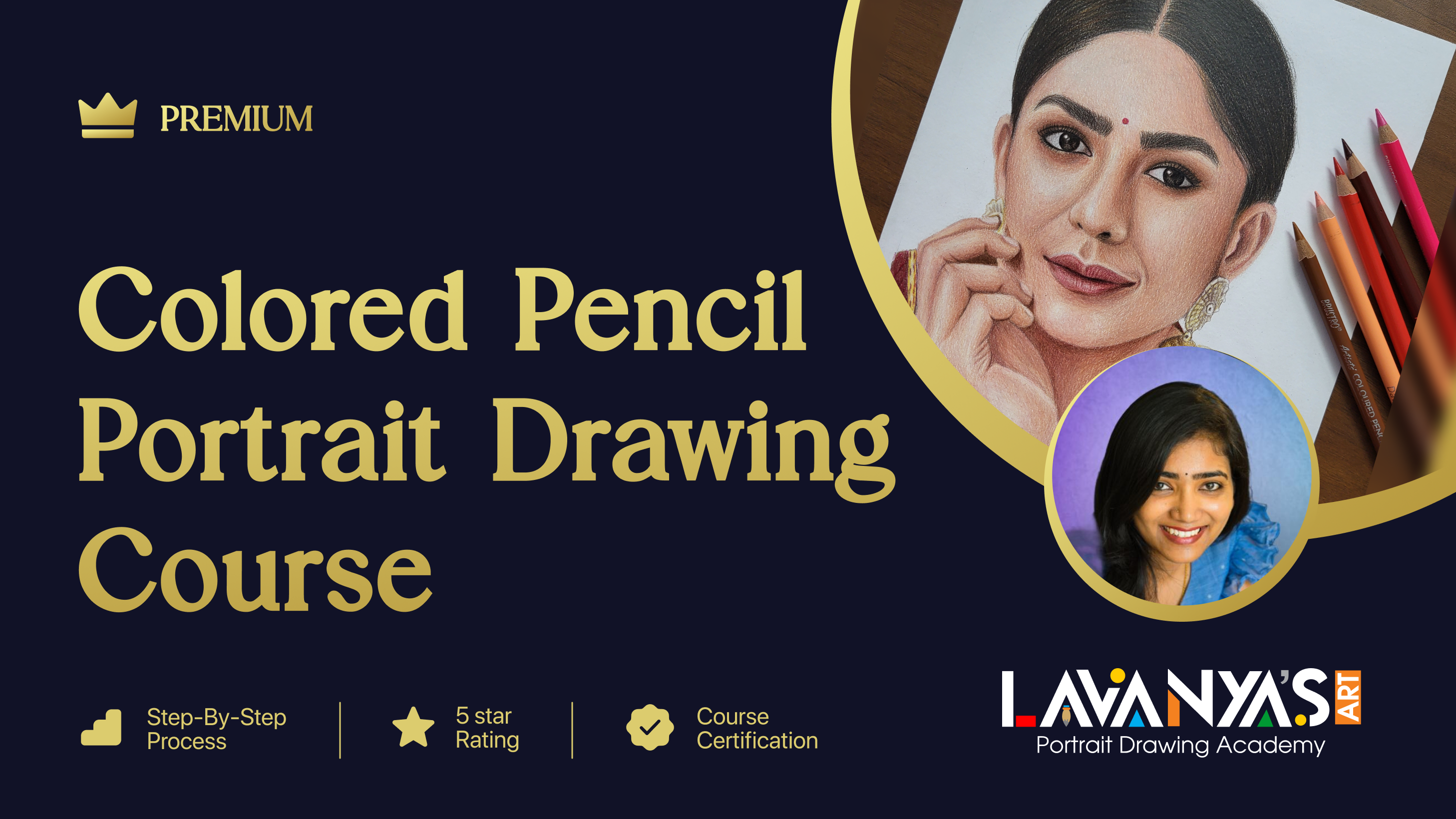Premium Colored Pencil Portrait Drawing Course | Lavanya S